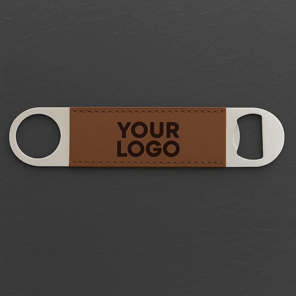 Custom Logo Bottle Opener - Laser Engraved Faux Leather | Decked Out ...